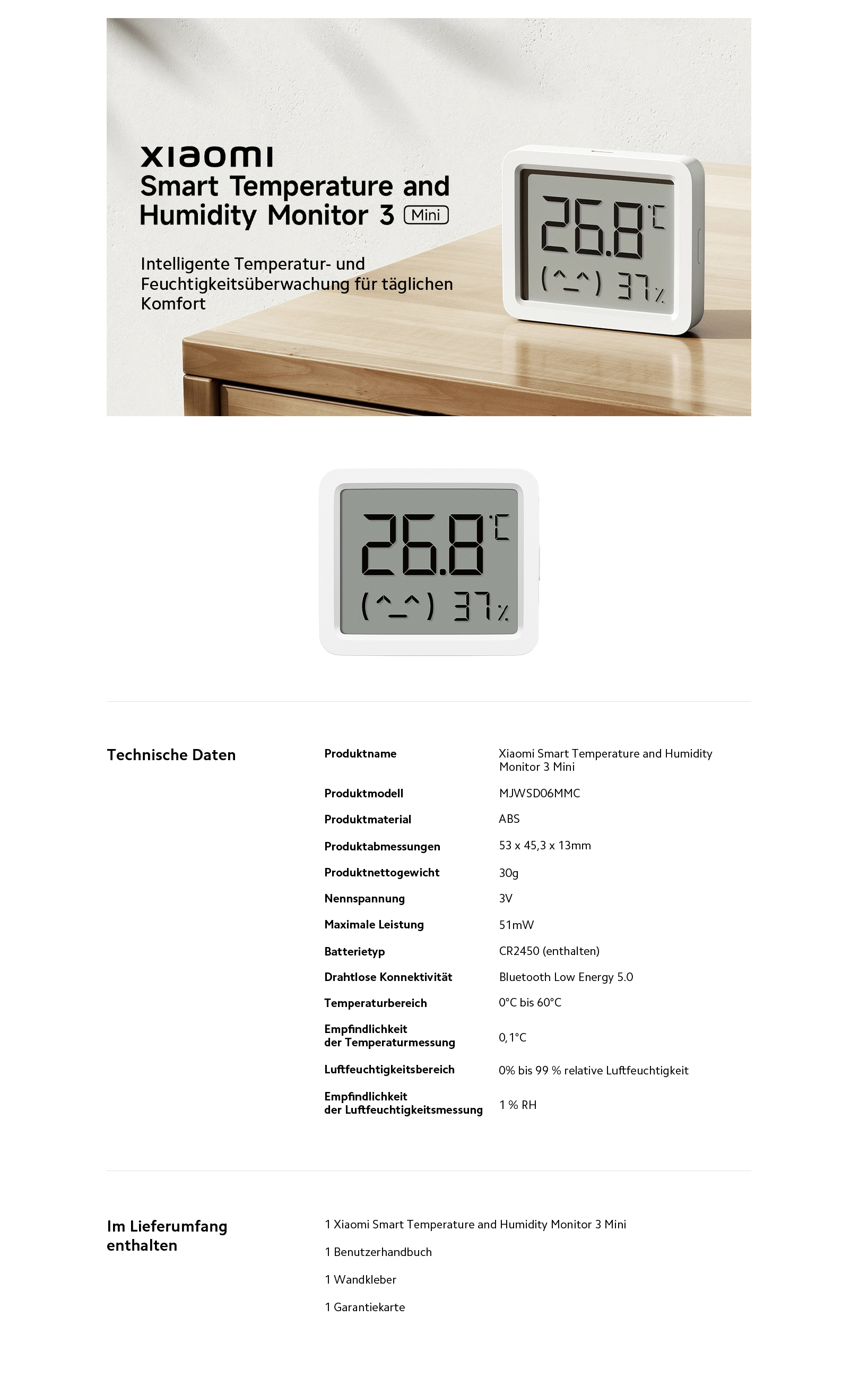 Xiaomi Smart Temperature and Humidity Monitor 3 Mini - JETZT im ...